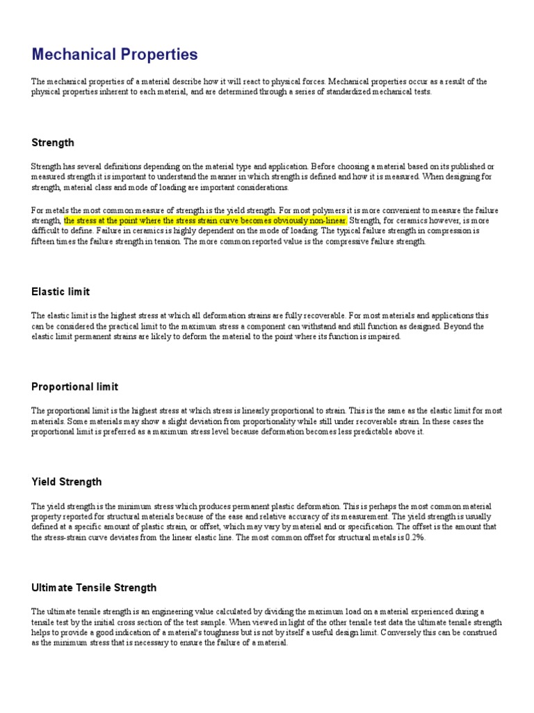Mechanical Properties of Materials Explained | PDF | Strength Of ...
