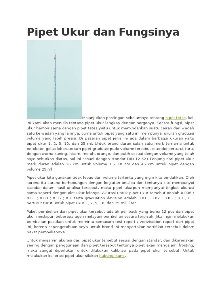 Pipet Ukur Dan Fungsinya | PDF | Griya & Taman | Teknologi & Rekayasa