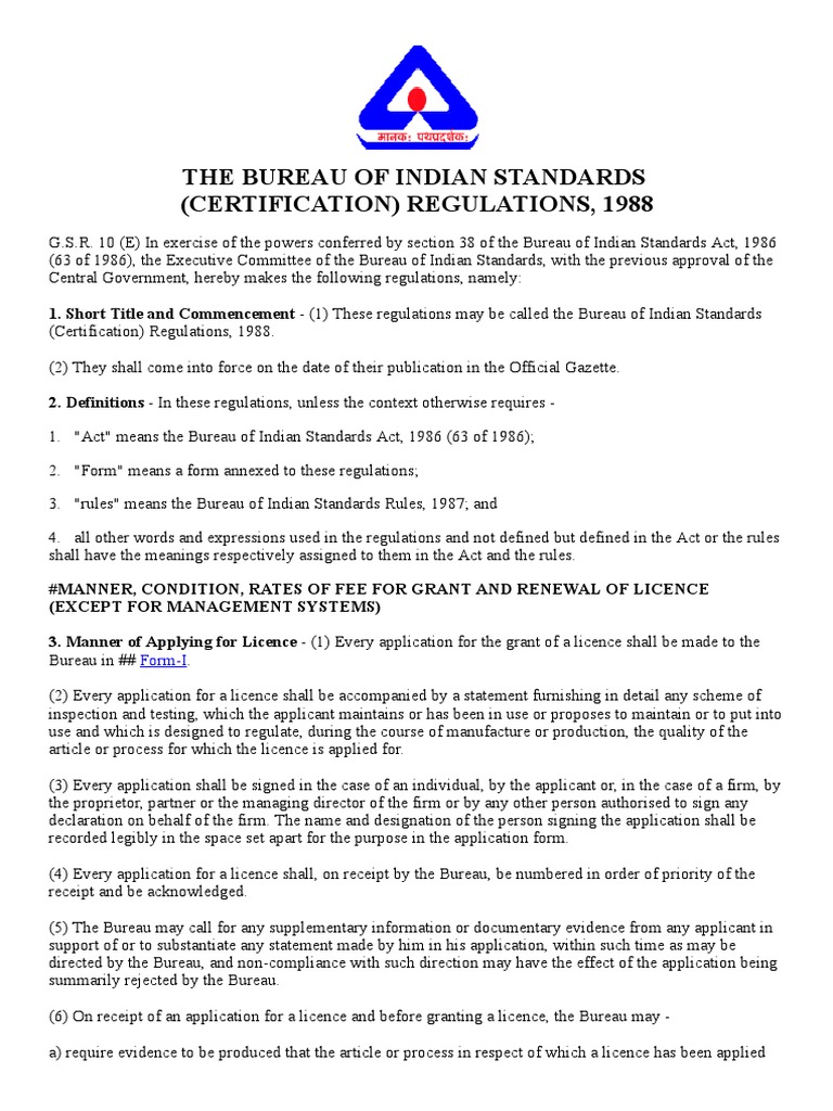 Bureau of Indian Standards, Certification Regulations, 1988.pdf ...
