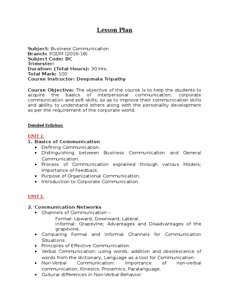 Lesson Plan 1 | PDF | Nonverbal Communication | Communication