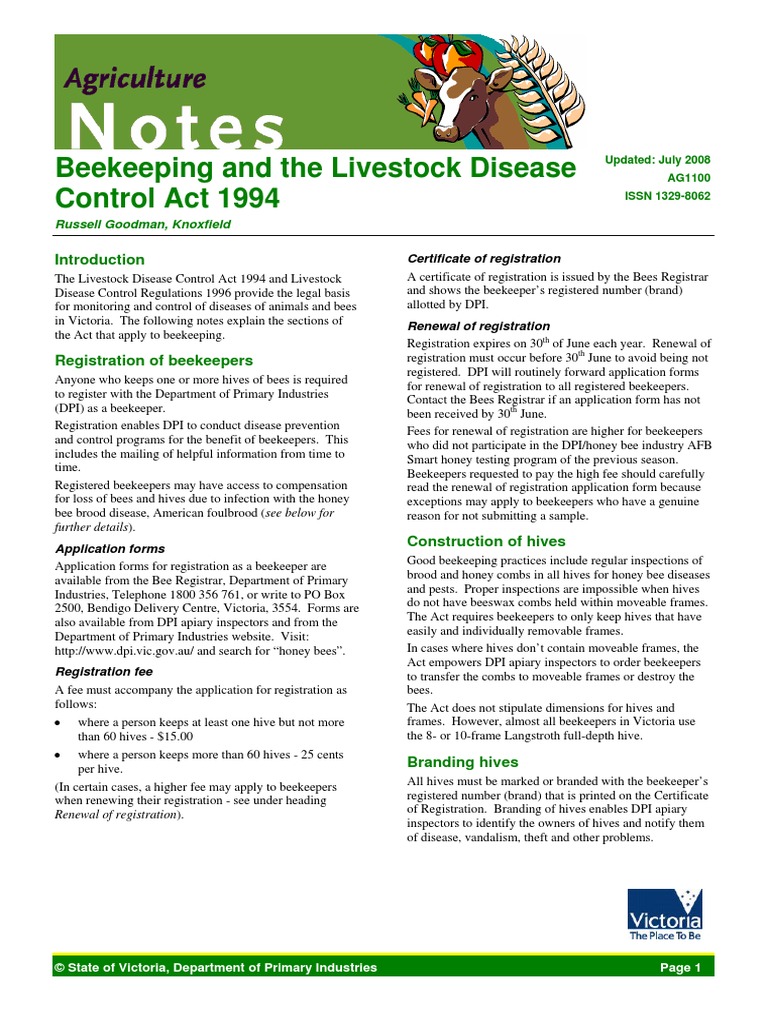 Beekeeping and The Livestock Disease Control Act 1994 | PDF | Beehive ...