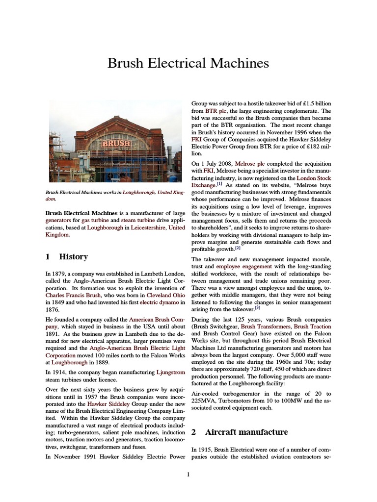 Brush Electrical Machines | PDF | Companies | Manufacturing And Engineering