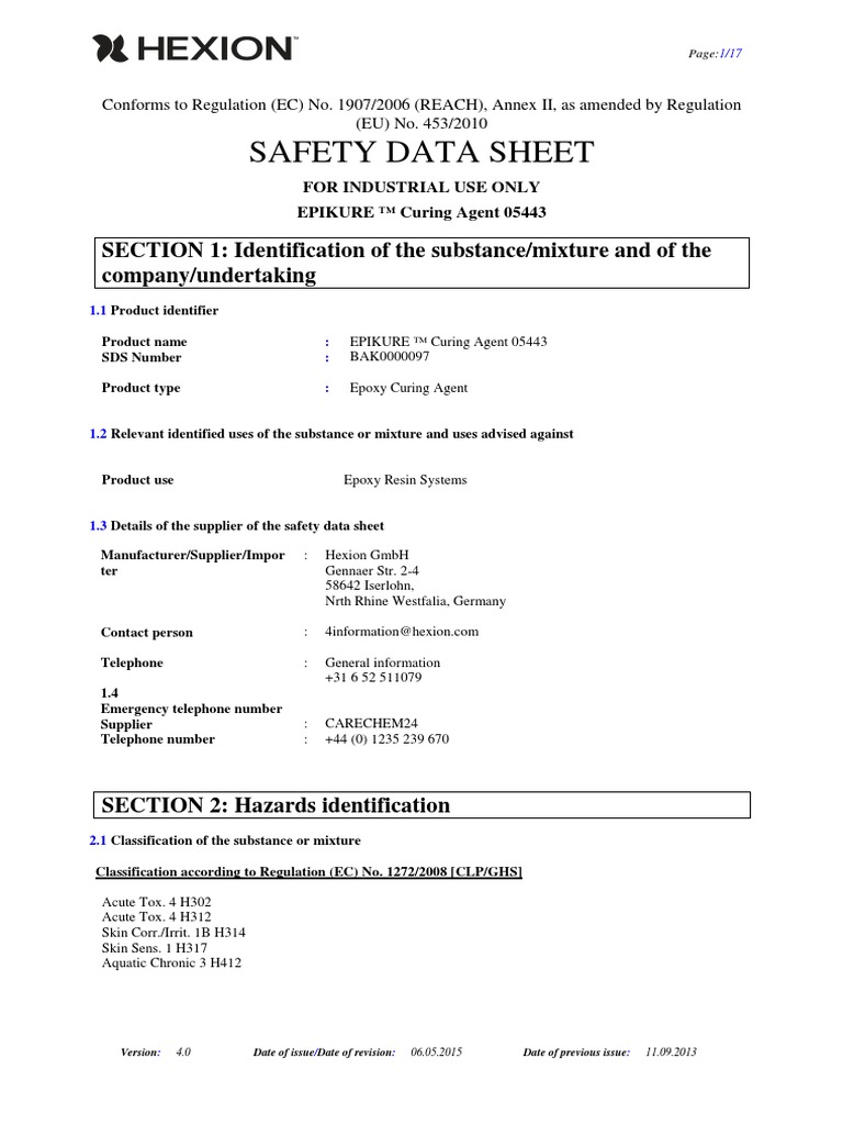 Epikure Curing Agent 05443 - Eu - en | PDF | Toxicity | Personal ...