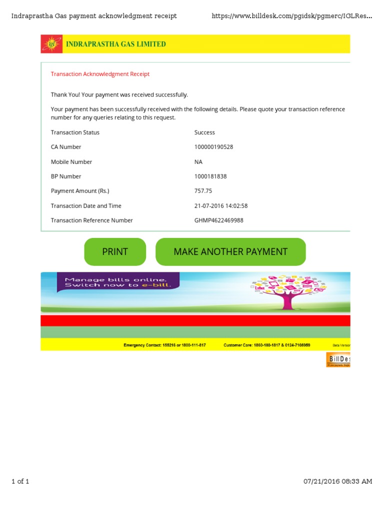 IGL Bill Payment | PDF | Receipt | Financial Technology
