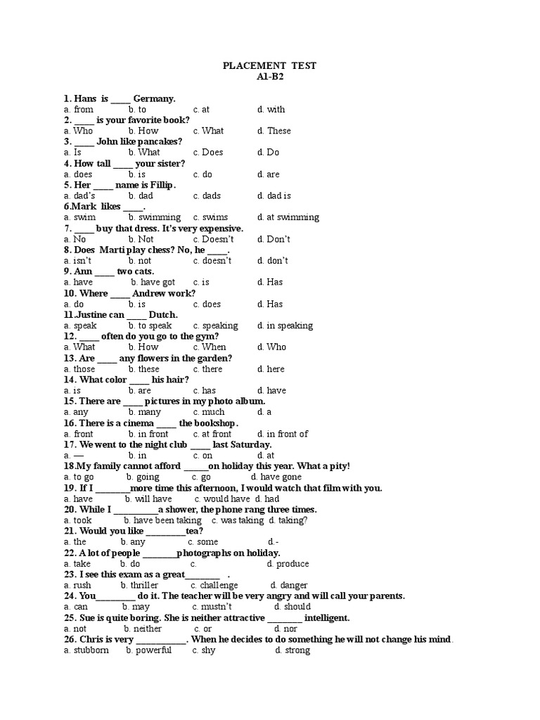 Placement Test A1-B2 | PDF
