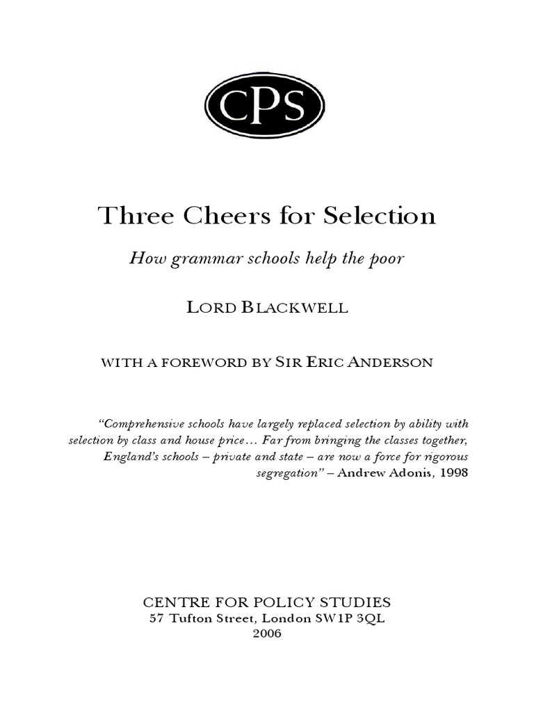 Three Cheers For Selection: How Grammar Schools Help The Poor | PDF ...