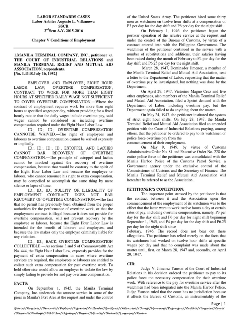Labor Standards Cases (Chapter V) | PDF | United States Labor Law ...