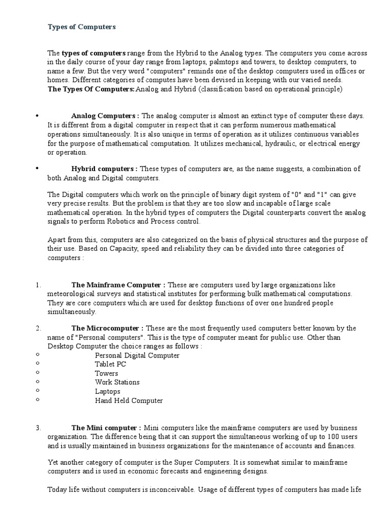 Types of Computers | PDF | Mainframe Computer | Supercomputer