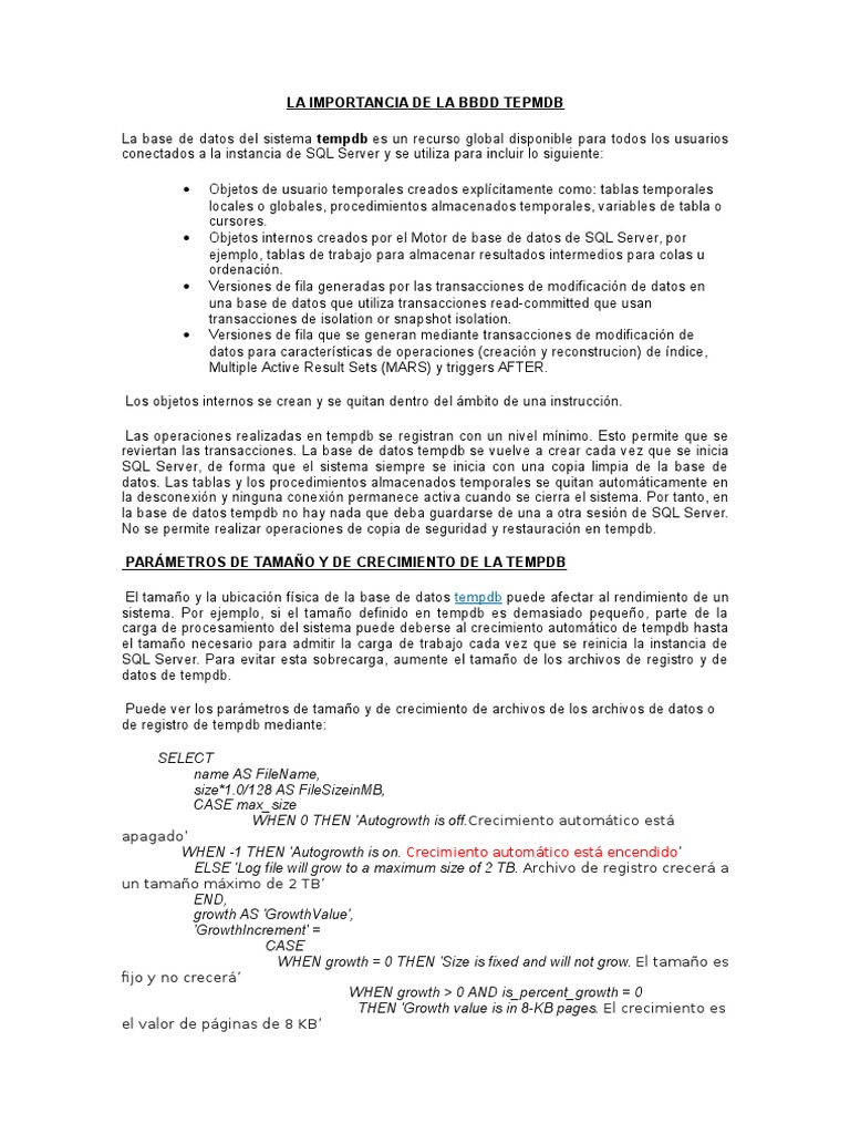 La Importancia de La BBDD Tepmdb | PDF | Servidor SQL de Microsoft ...