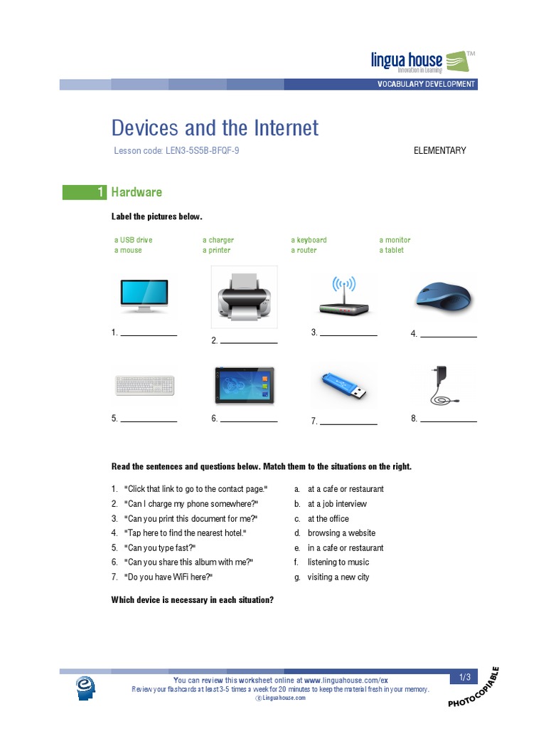 Devices & Internet Vocabulary Guide | PDF | Online And Offline | Mobile ...