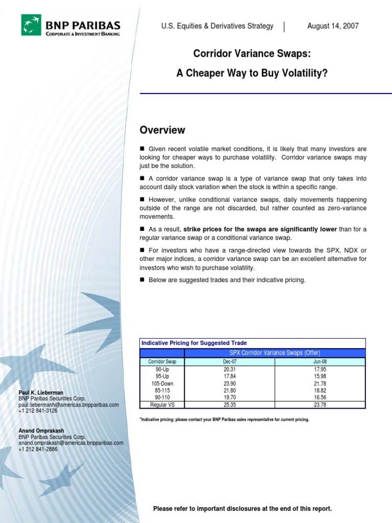 BNP Paribas) Corridor Variance Swaps - A Cheaper Way To Buy Volatility ...