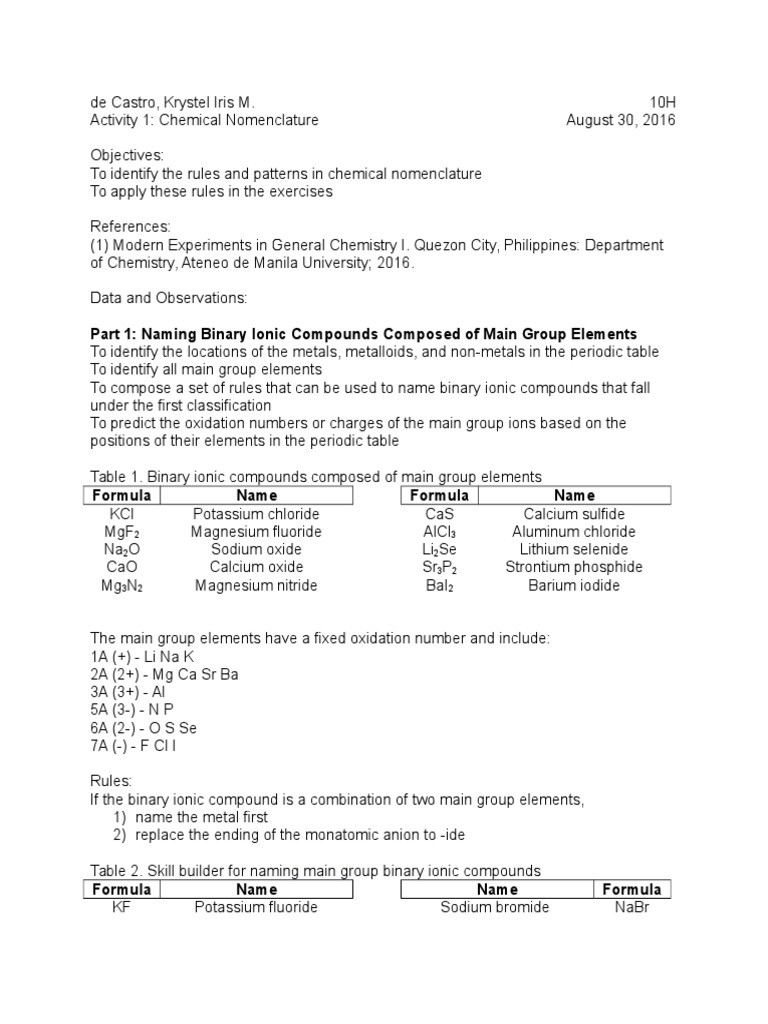 3 PreLab Chemical Nomenclature | PDF | Ion | Chemical Substances
