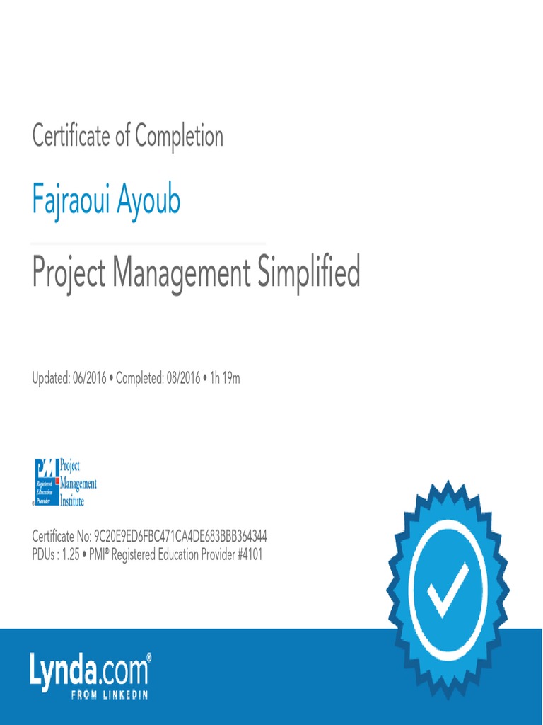ProjectManagementSimplified CertificateOfCompletion | PDF