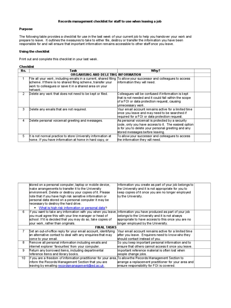 Staff Leaving Checklist V 6 | PDF
