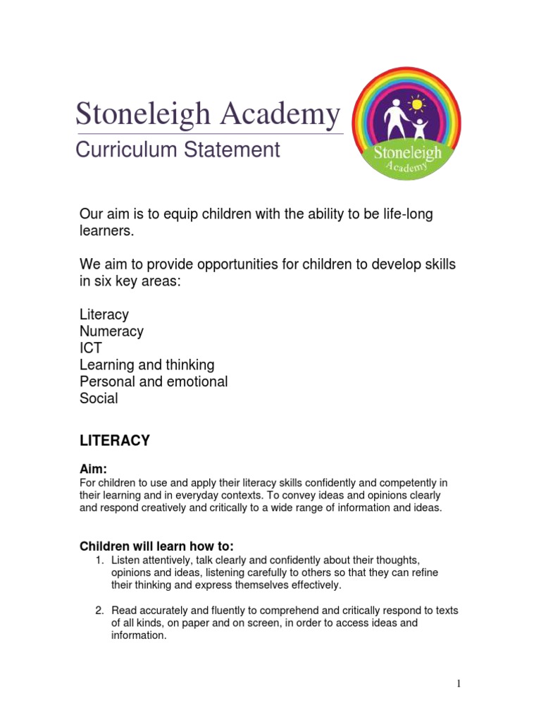 Curriculum Statement | PDF | Educational Technology | Learning