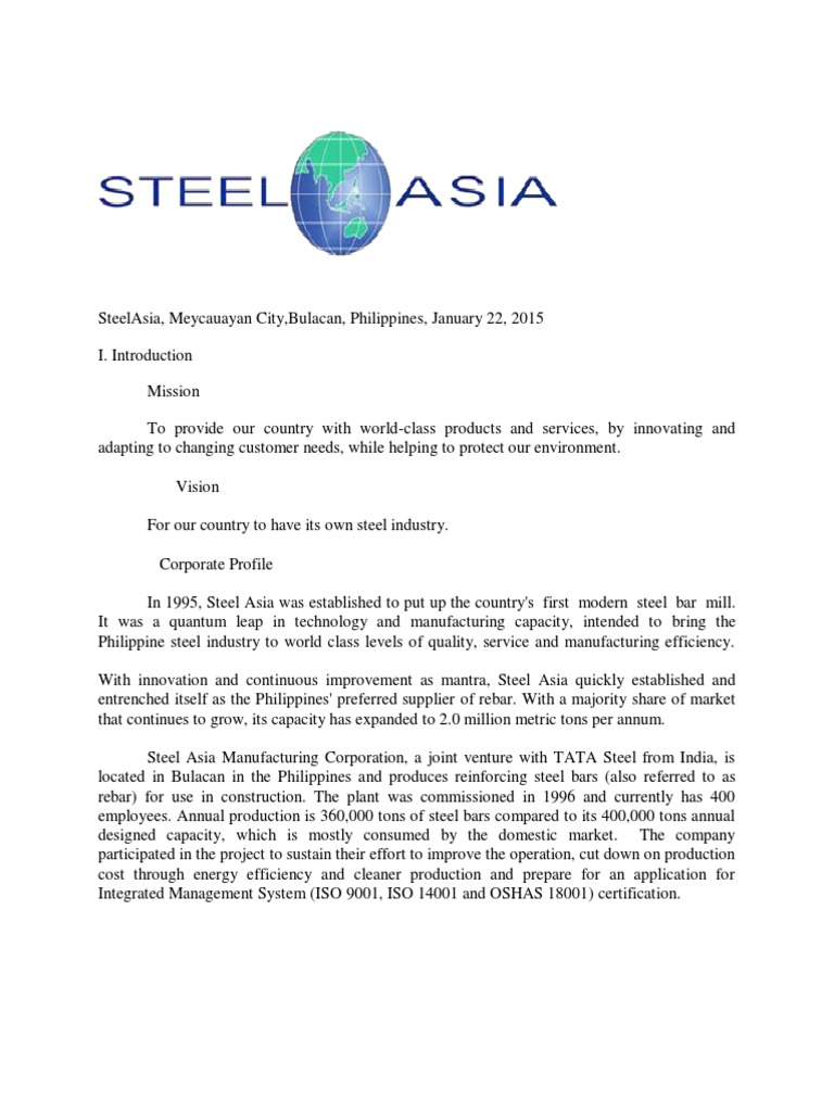 Steel-Asia-Final Project PDF | PDF | Steel | Casting (Metalworking)