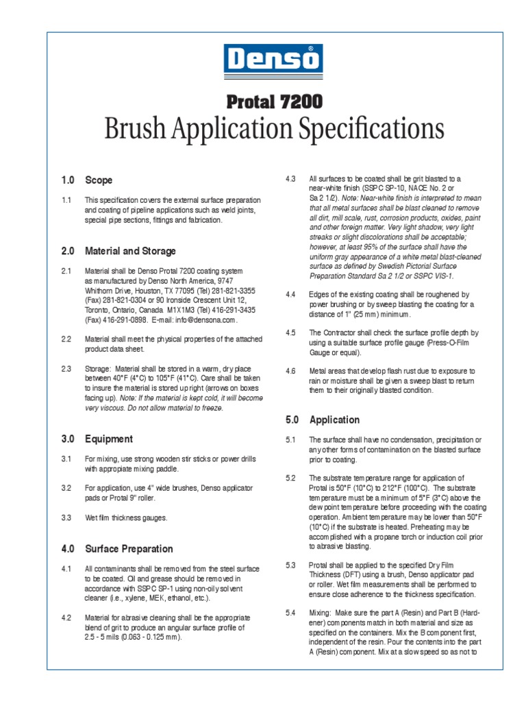 Denso Protal 7200 Brush Application Spec | PDF | Rust | Pipe (Fluid ...