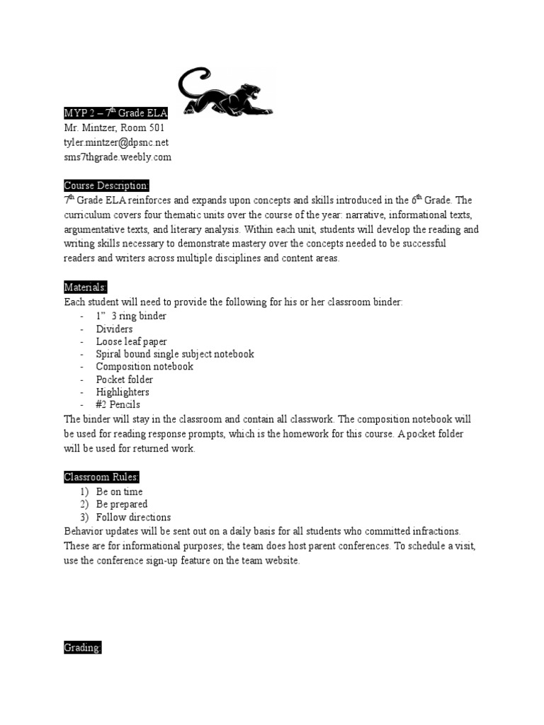 Myp 2 Ela - Course Syllabus | PDF