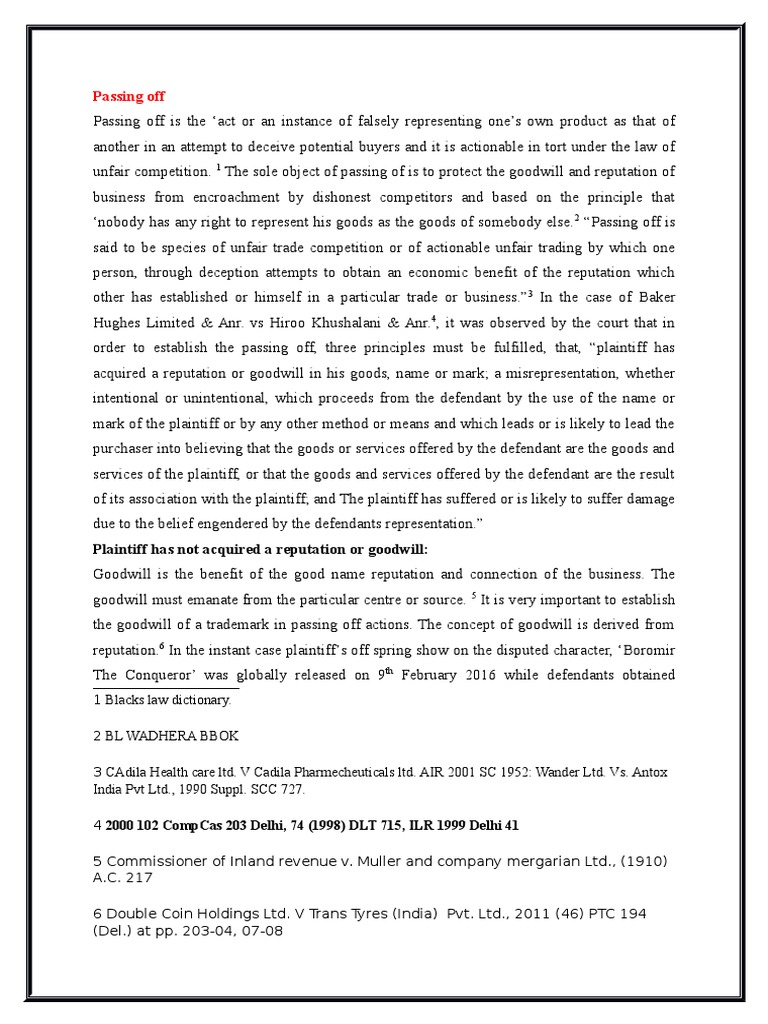 Passing Off Defence | PDF | Trademark | Civil Law (Legal System)