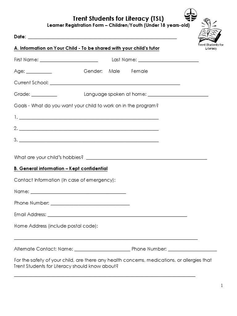 Youth Learner Reg Form - TSL | PDF | Indemnity | Literacy
