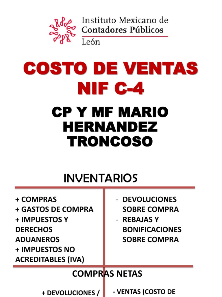 Costo de Los Vendido 2016 - NIF C4 | PDF