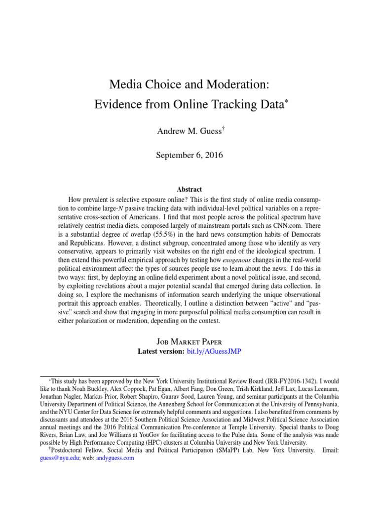 Media Choice and Moderation: Evidence From Online Tracking Data | PDF ...