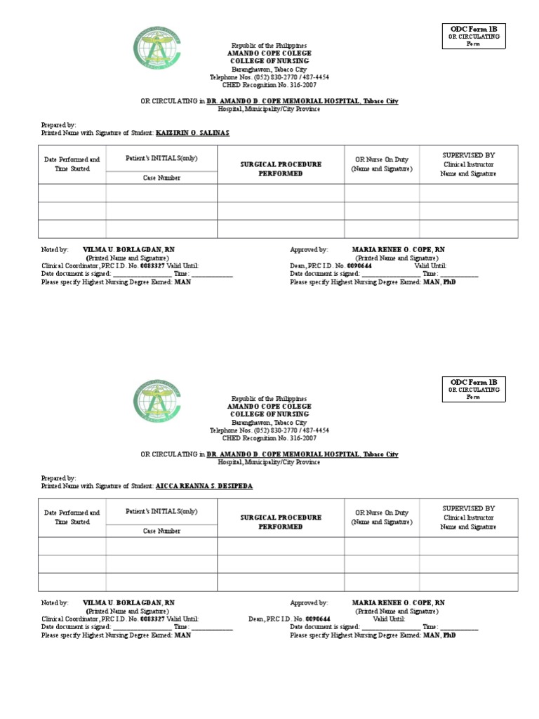 Roy Circulating or in BRTTH | PDF | Nursing | Identity Document