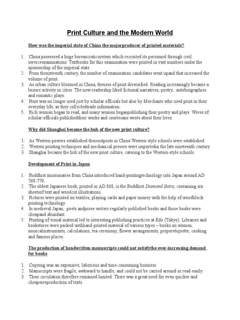 Class 10 SA-1 Print Culture and The Modern World Notes | PDF | Johannes ...