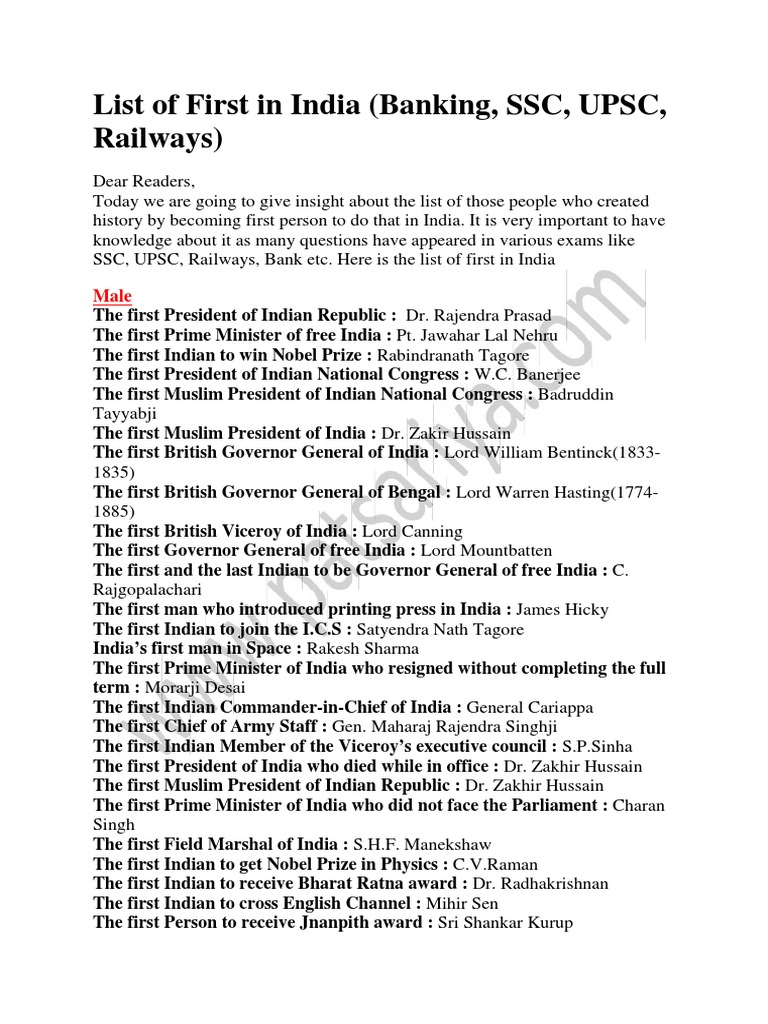 List of First in India | PDF | Indian National Congress | Government Of ...