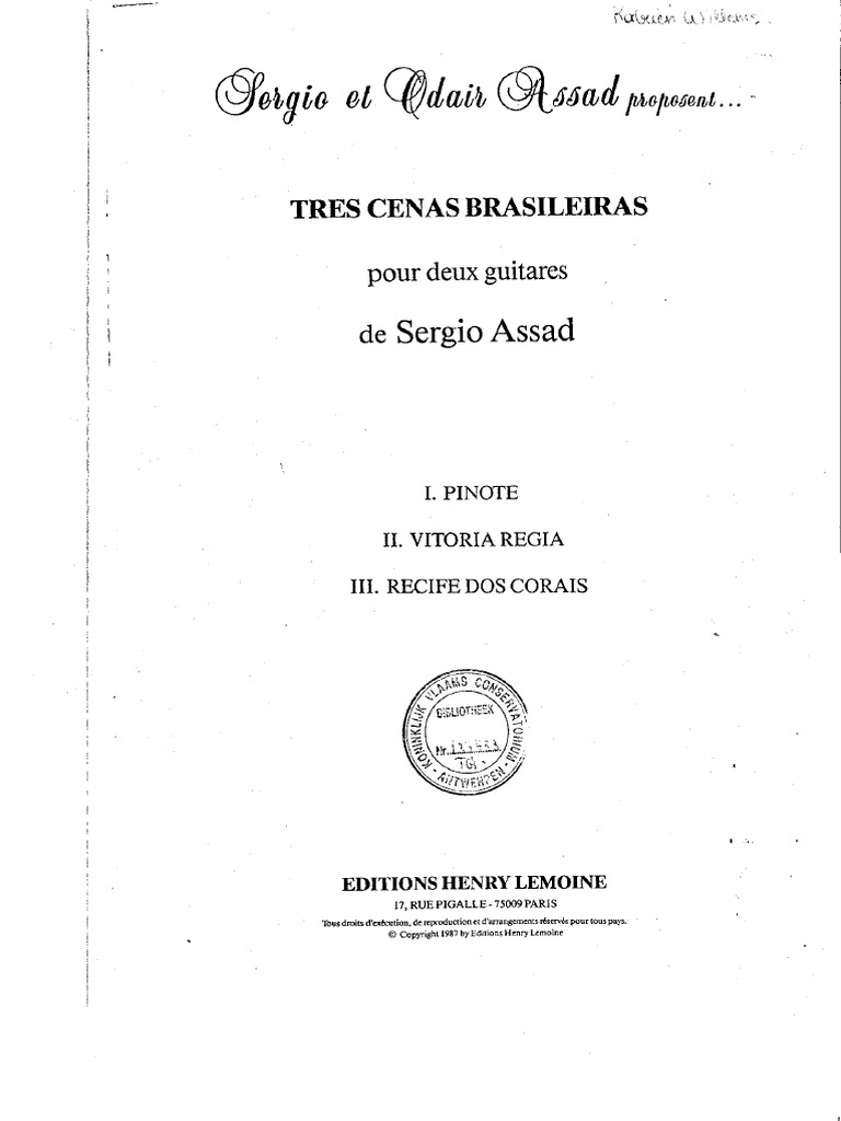 Assad, Sergio - Tres Cenas Brasileiras PDF | PDF | Études des langues ...