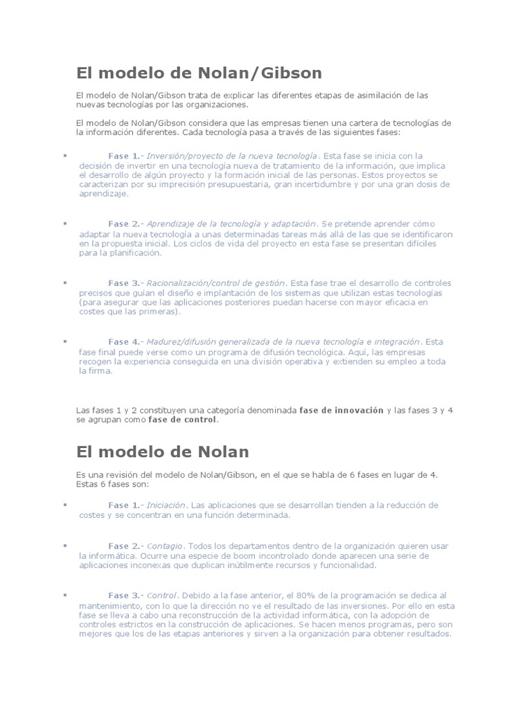 El Modelo de Nolan | PDF | Planificación | Toma de decisiones