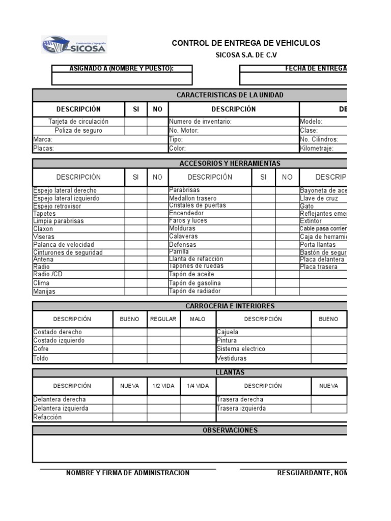 Formato de Entrega de Vehiculo | PDF