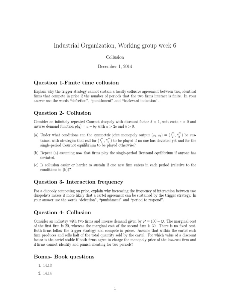 Collusion Strategies in Duopoly Markets | PDF | Business | Finance ...