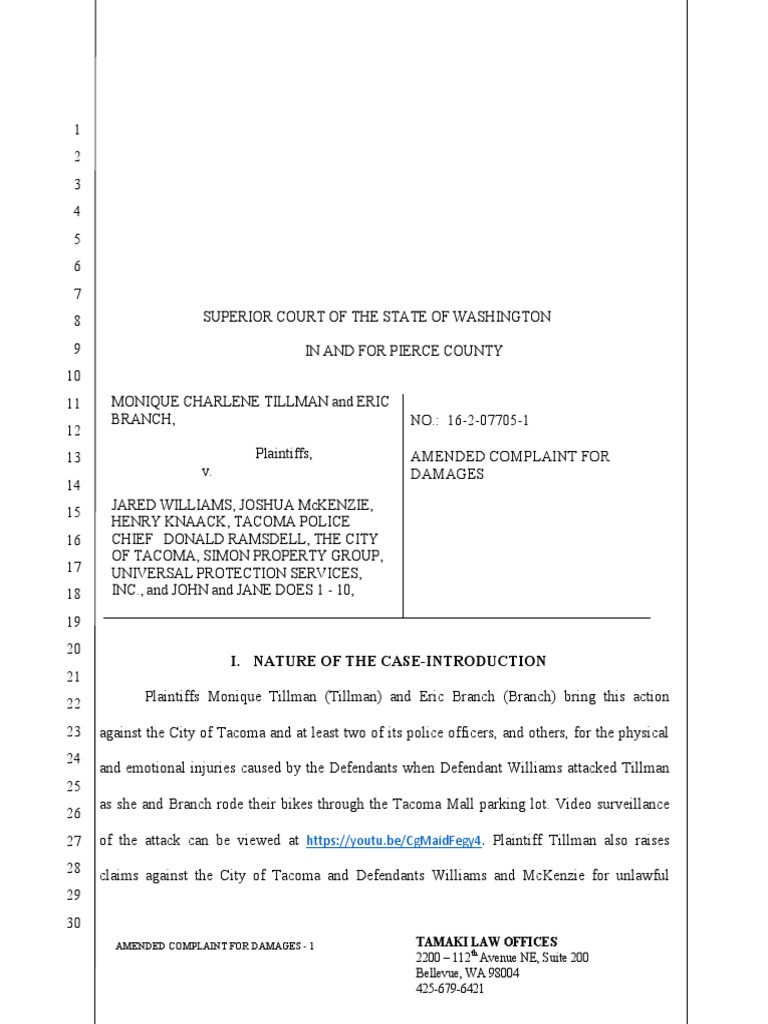 Tillman Complaint Amended Final VRC | PDF | Intentional Infliction Of Emotional Distress ...