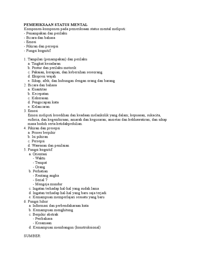 Pemeriksaan Status Mental | PDF