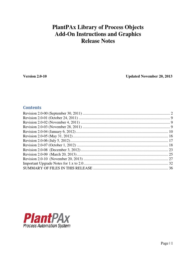 PlantPAx Library 2.0-10 Release Notes Updated 2013-11-20 PDF | PDF ...