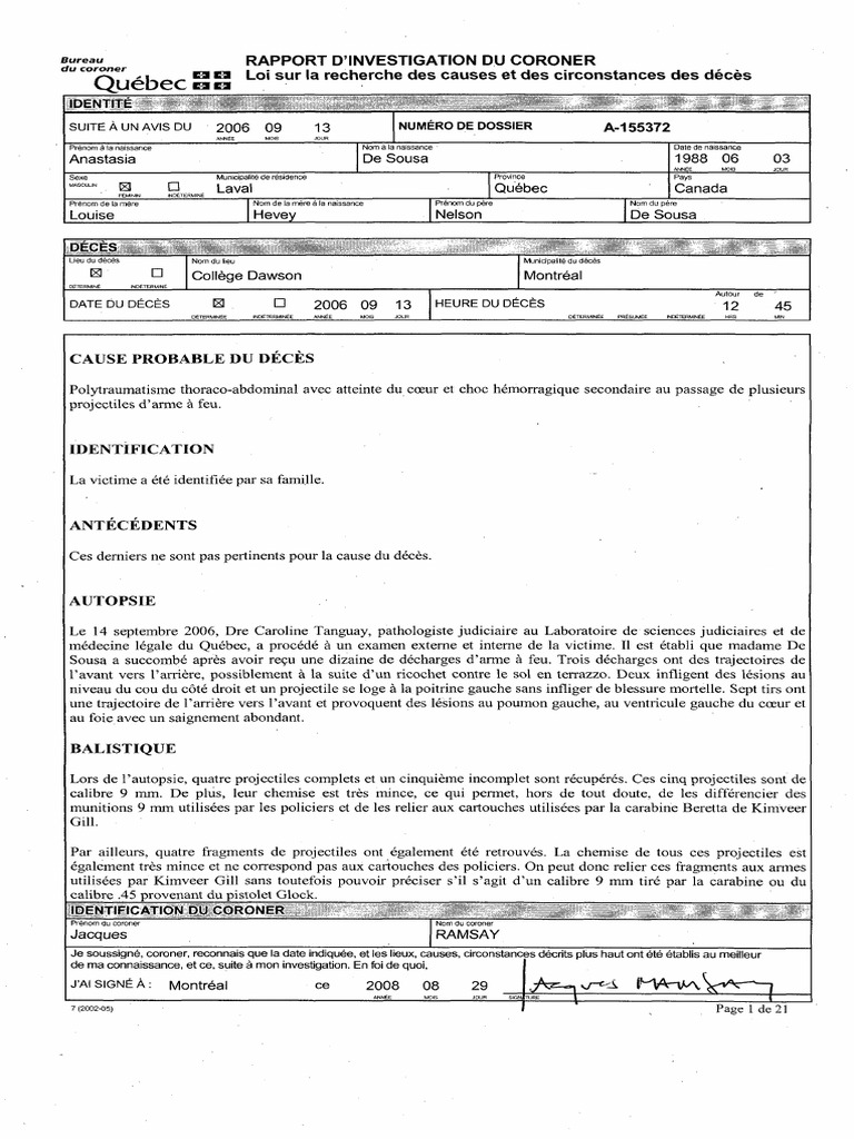 Coroner's Report: Anastasia de Sousa | PDF | Dépression (psychiatrie ...