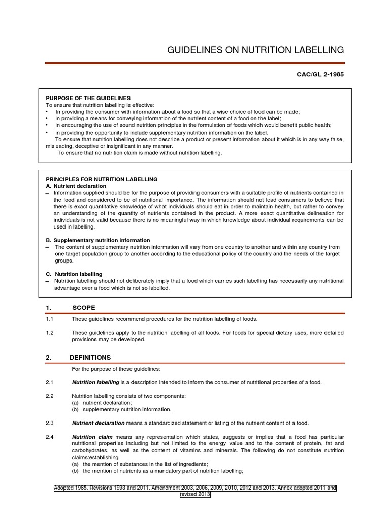 Codex Guidelines on Nutrition Labelling | PDF | Nutrition Facts Label ...