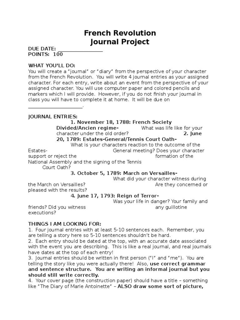 French Revolution Journal Project | PDF