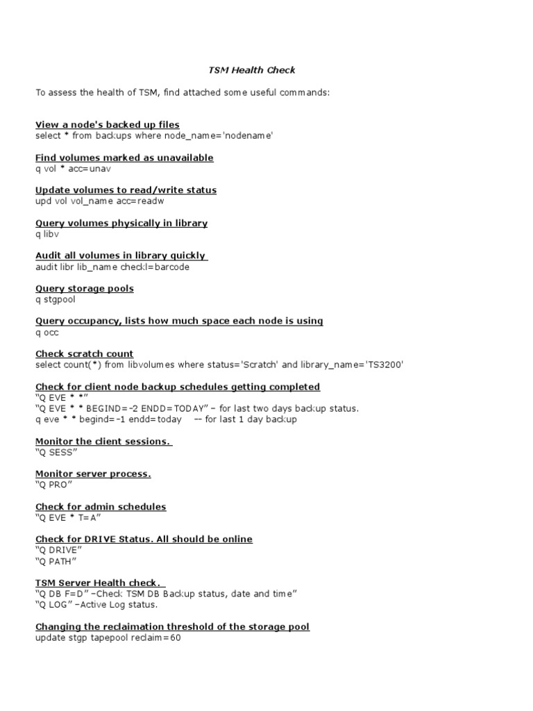 TSM Health Check | PDF