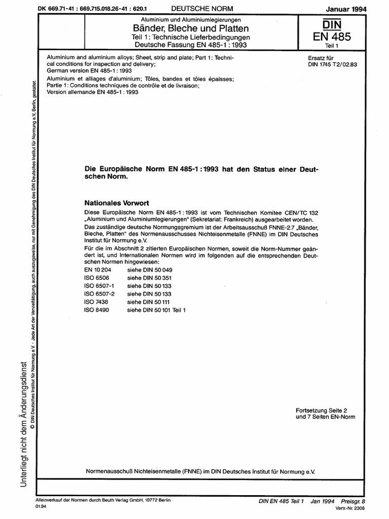 DIN en 485-1 - Techn Lieferbed | PDF