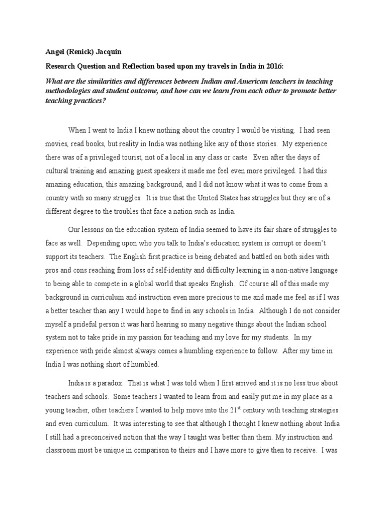 Research Reflection Paper | PDF | Classroom | Teachers