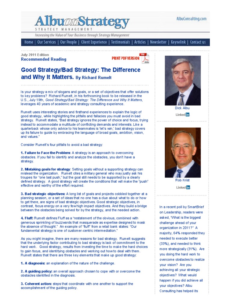 Good Strategy/Bad Strategy: The Difference and Why It Matters | PDF ...