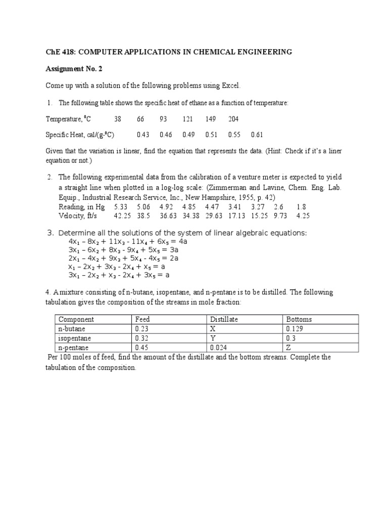 Che 418: Computer Applications in Chemical Engineering Assignment No. 2 ...