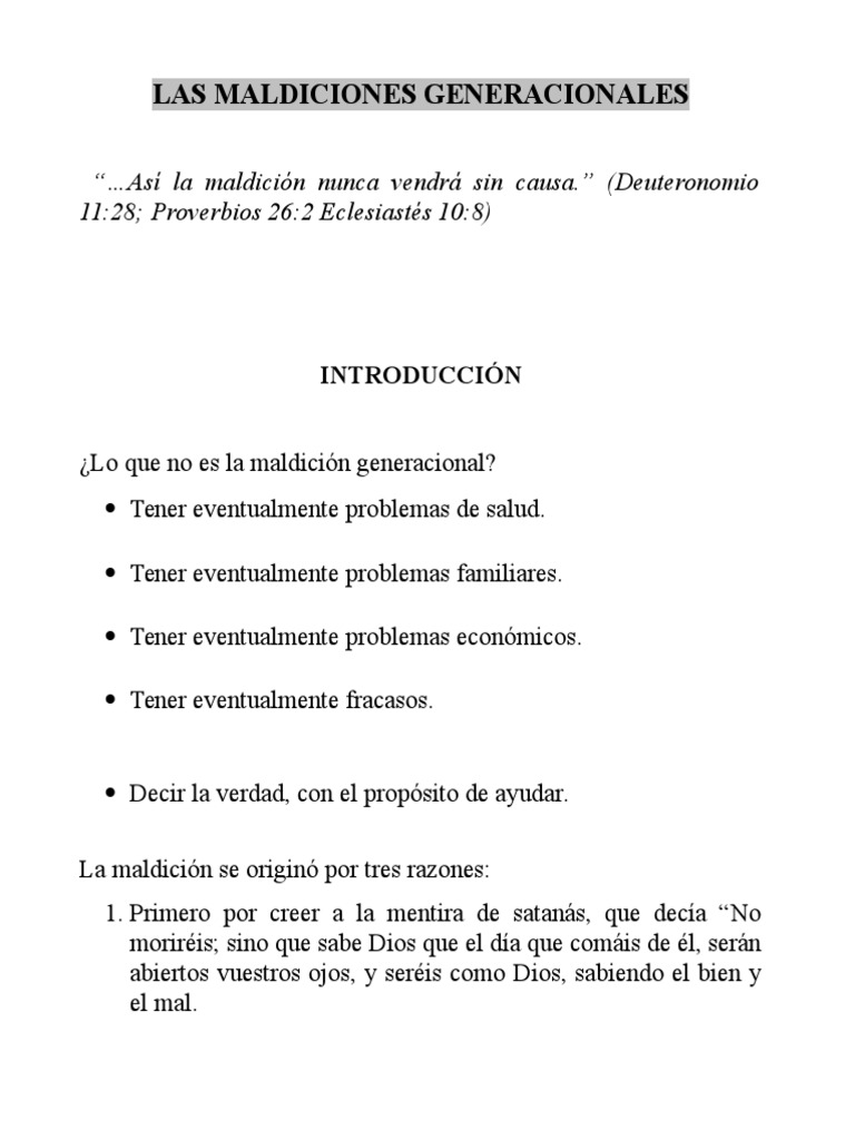 Las Maldiciones Generacionales Pdf Pecado Contenido Bíblico
