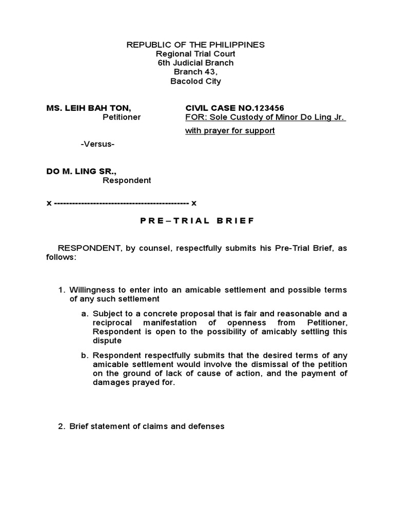 Pre Trial Brief Respondent | PDF | Lawsuit | Public Law