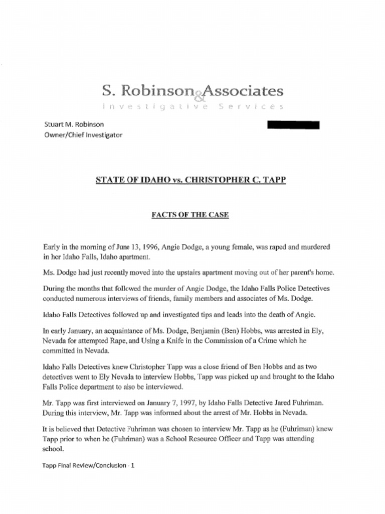Redacted Investigation Report by Stuart Robinson | PDF