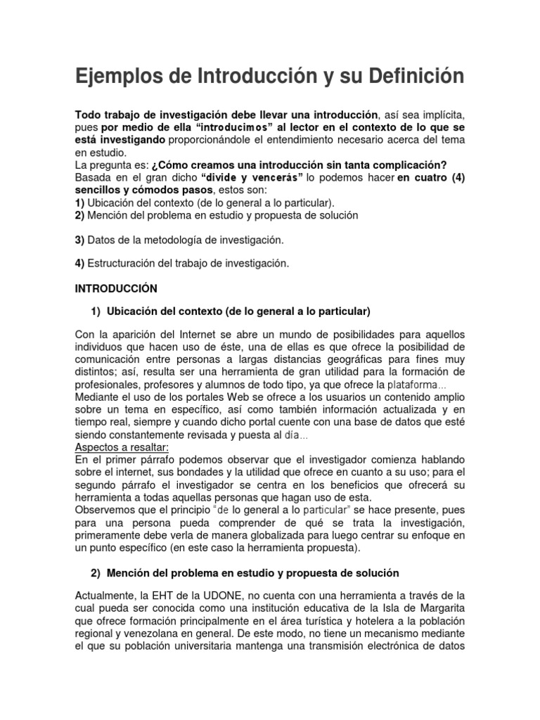 Ejemplos de Introducción y Su Definición | Internet | Red mundial