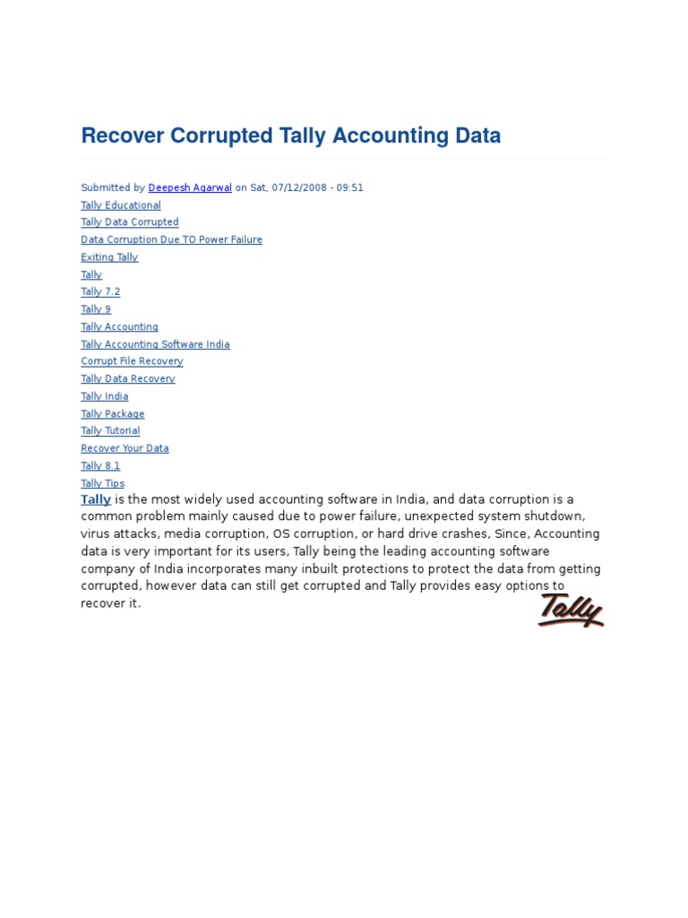Recover Corrupted Tally Accounting Data | PDF