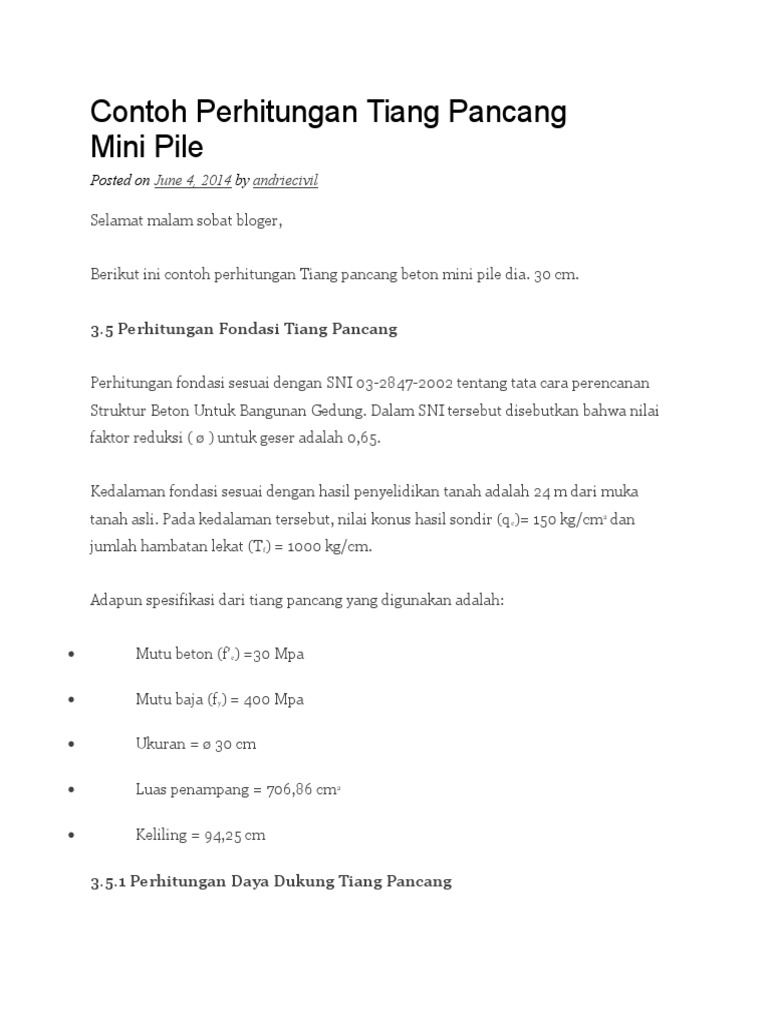 Contoh Perhitungan Tiang Pancang Mini | PDF